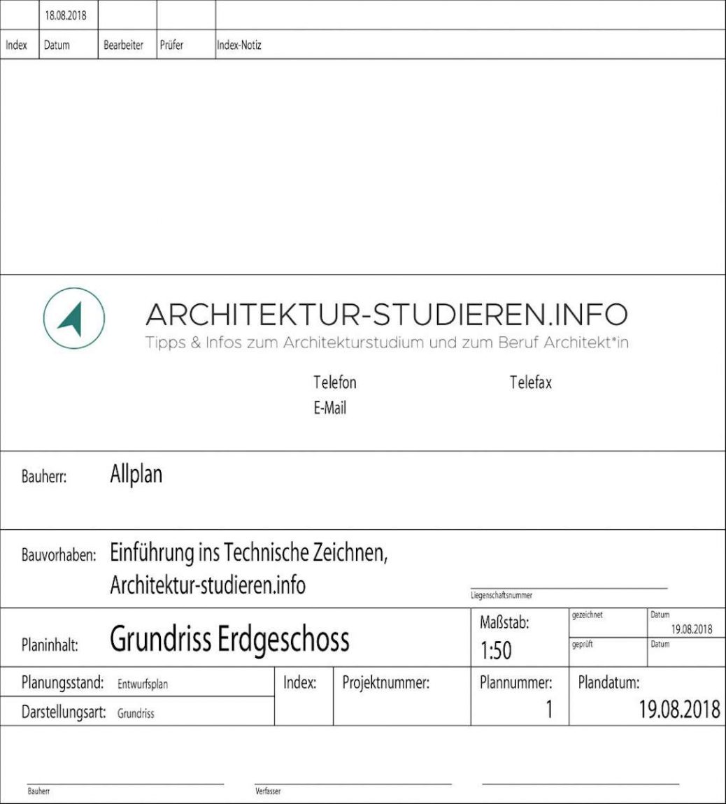 Technisches Zeichnen: Plankopf und Legende – Architektur-studieren.info
